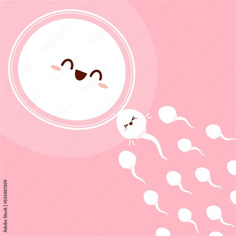 Cute Happy Funny Sperm Cell And Ovum Vector Flat Line Cartoon Illustration Fertilization