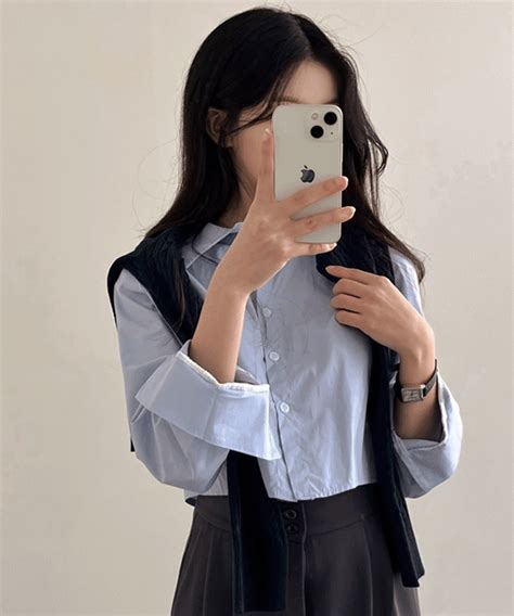 5color 프렌치무드 아방핏 크롭 포켓 면 셔츠 에이블리