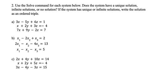 Solved 2 Use The Solve Command For Each System Below Does Chegg Com