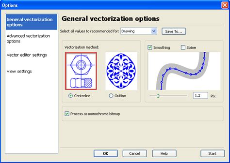 Vextractor Online Help Vectorization Options