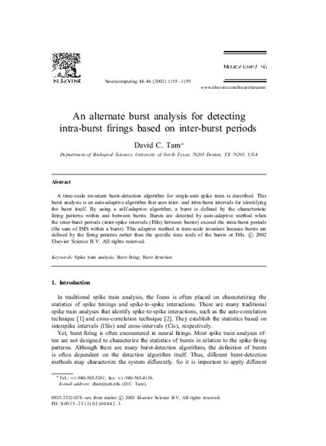 pdf an alternate burst analysis for detecting intra burst firings