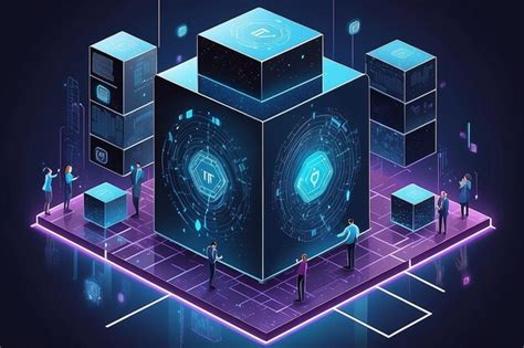 Team Working On Blockchain Technology Connecting A Large Cube Future Technology Concept