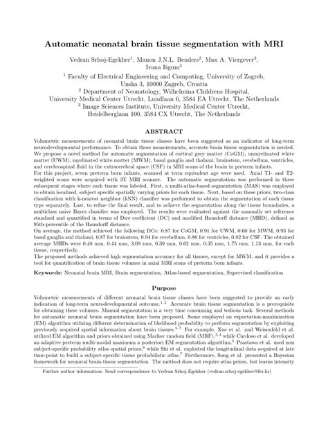 Pdf Automatic Neonatal Brain Tissue Segmentation With Mri