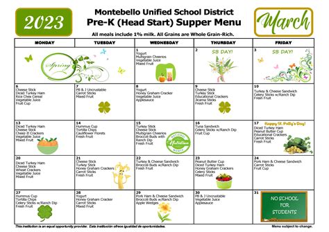 Menus Nutrition Services Montebello Unified School District