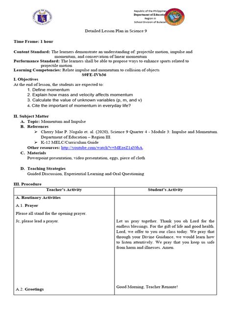 New Lesson Plan Demo Js Pdf Momentum Force