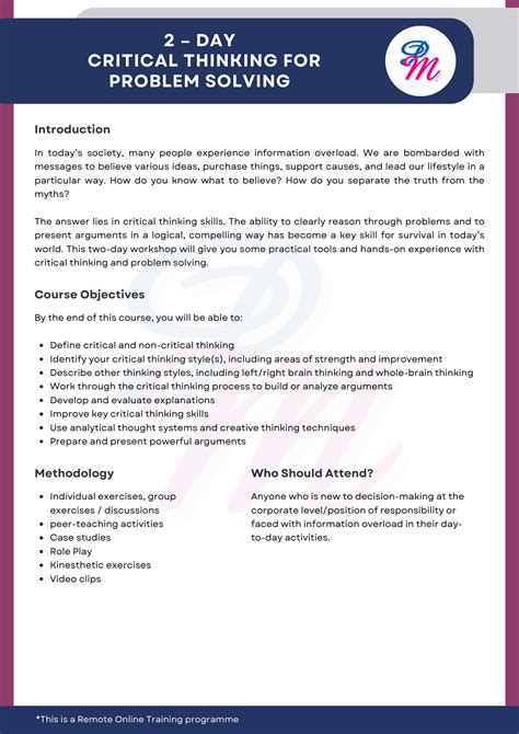 Outline Critical Thinking For Problem Solving Pm Eschool