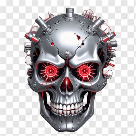 A Metallic Skull With Glowing Red Eyes And Sharp Chrome Teeth Ai