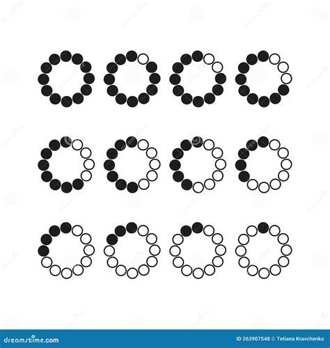 Icons Of Loader Bar With Circles For Buffering Of Load Symbols Of