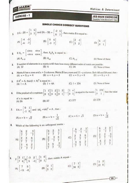 matrix sheet pdf matrix mathematics determinant