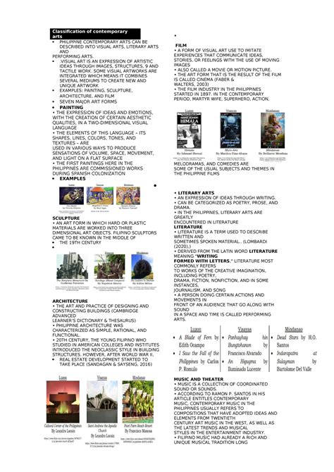 Classification Of Contemporary Arts Classification Of Contemporary Arts Philippine