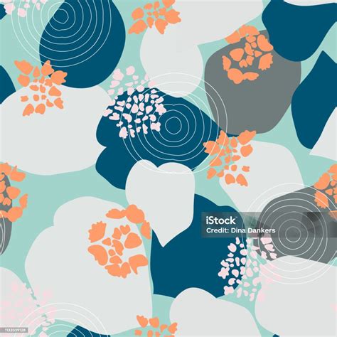 벡터 유기 원활한 추상적인 배경 양식에 일치 시키는 나뭇잎 꽃과 간단한 기하학적 모양과 식물 모티브 자유형 낙서 패턴입니다 0명에 대한 스톡 벡터 아트 및 기타 이미지