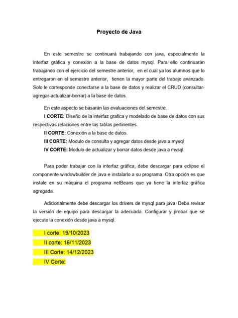 guia java con base de datos semestre sept 2023 descargar gratis pdf