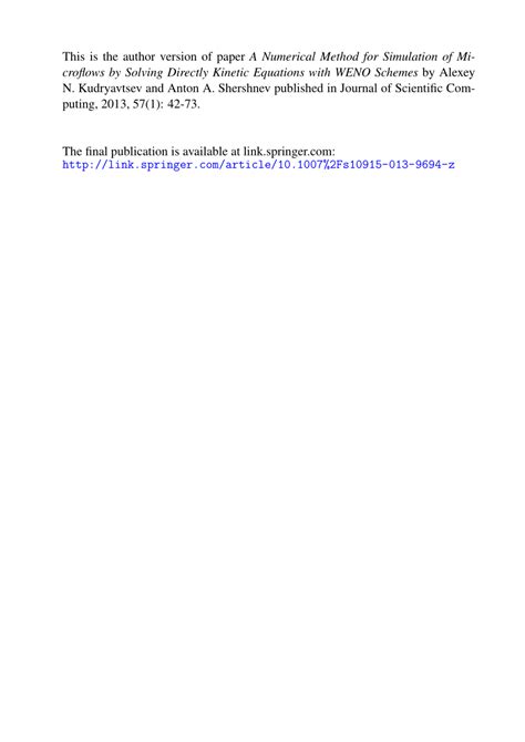 pdf a numerical method for simulation of microflows by solving