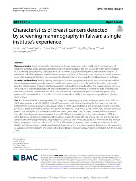 Pdf Characteristics Of Breast Cancers Detected By Screening