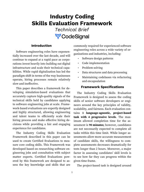 Industry Coding Skills Evaluation Framework Codesignal Skills
