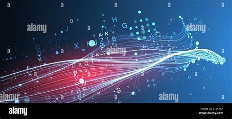 Abstract Flowing Wave Lines With Letters And Plexus Effect Design Element For Technology