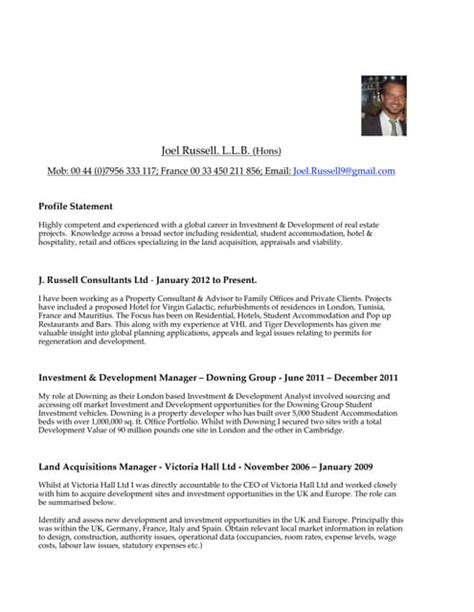 Joel Russell Cv 2016 Pdf Developmental Sites Real Estate