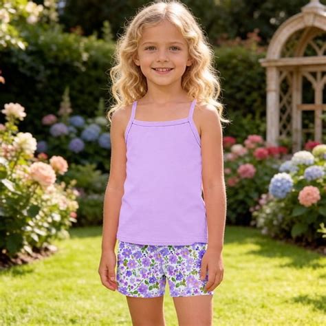 Babcutegg Girls Floral Print Cotton Tank Top And Shorts Two Piece Set