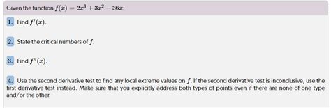 Solved Given The Function F X 2x3 3x2 36x 1 Find