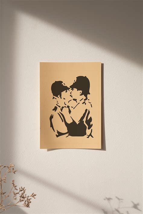 Kissing Cops Kissing Coppers Banksy Stencil Modern Street Art Mural