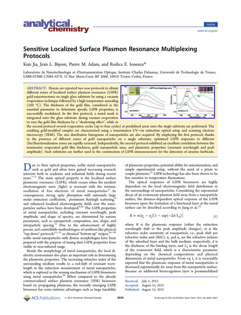Pdf Sensitive Localized Surface Plasmon Resonance Multiplexing Protocols