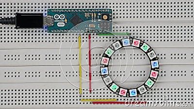 Arduino Micro Playing Colorful Effects On A Ring Of 16 Adressable RGB