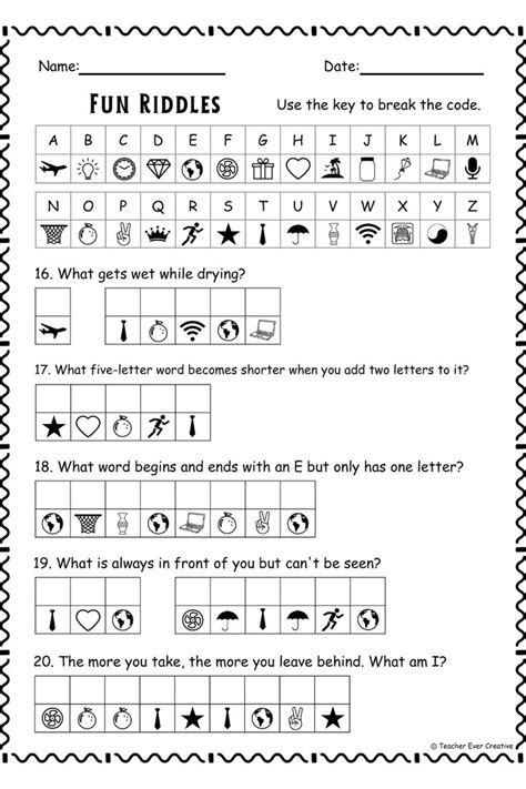 Free Fun Learning Printable Fun Riddles Code Breaker Elementary