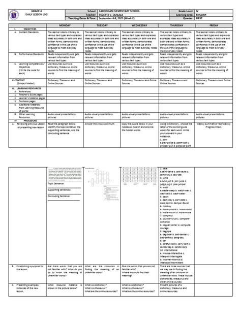 Dll English 4 Q1 W2 Use Resources Such As A Dictionary