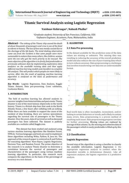 Irjet Titanic Survival Analysis Using Logistic Regression Pdf