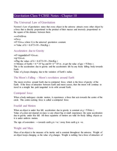 10 Gravitation Class 9 Cbse Notes Docx