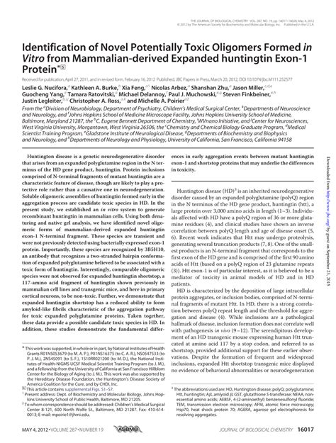 Pdf Identification Of Novel Potentially Toxic Oligomers Formed In