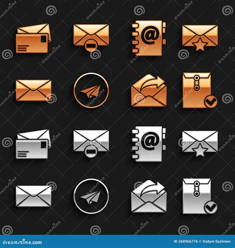 Set Paper Plane Envelope With Star And Check Mark Outgoing Mail Address Book And Delete