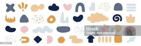 화이트세트 원시 요소 파스텔 음영 격리에 격리 플랫 스타일에 낙서 요소를 설정합니다 파스텔 색상의 아이 추상적 인 쉐이스 세트 트렌디 한 미니멀 한 디자인의 유체 추상적 인