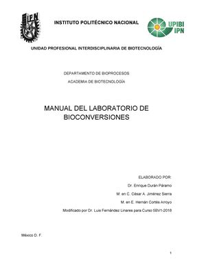 Manual Bioseparaciones MANUAL DE LABORATORIO DE BIOSEPARACIONES PRÁCTICAS DE LABORATORIO