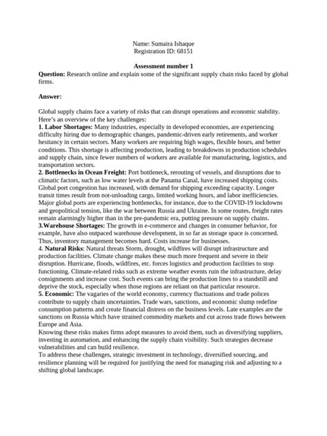 Assignment 1 Pdf Supply Chain Port
