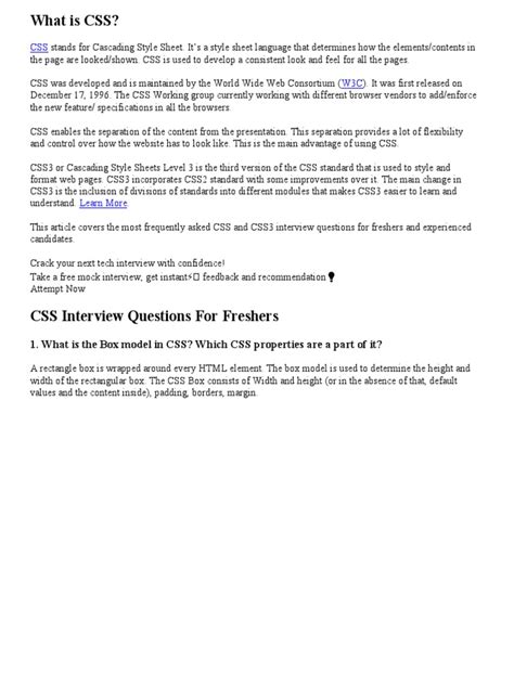 Important Css Interview Questions Pdf Html Element Computing