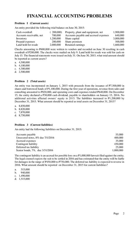 Financial Accounting Problems With Solution Financial Accounting