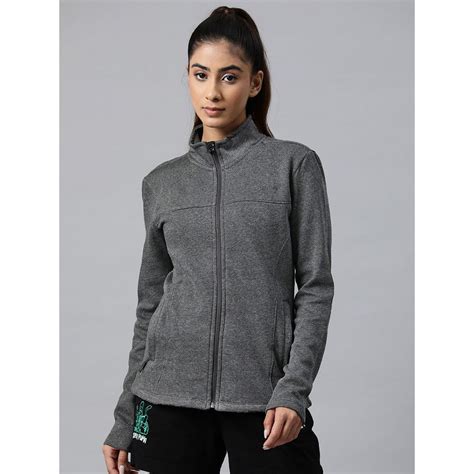 Buy Alcis Women Grey Solid Cotton Regular Fit Jacket Online