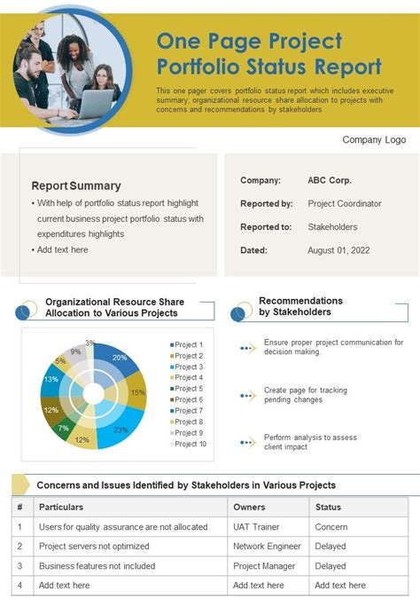One Page Project Portfolio Status Report Presentation Infographic Ppt Pdf Document Ppt Sample