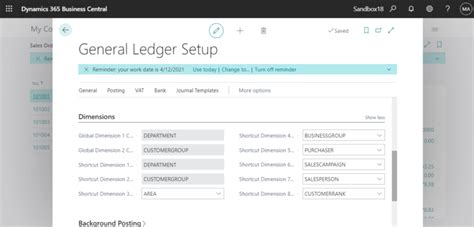 Dynamics 365 Business Central How To Add Dimensions To The Page Other Than Global And Shortcut