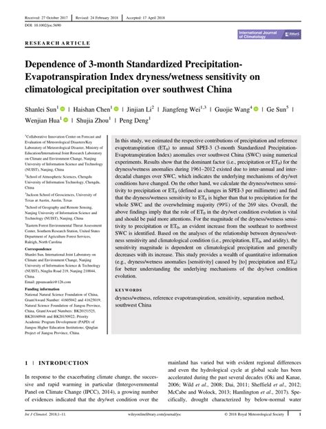 Pdf Dependence Of Spei 3 Drynesswetness Sensitivity On Climatological Precipitation Over