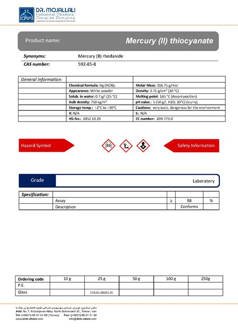 Mercury Ii Thiocyanate Drm Chem