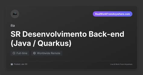Sr Desenvolvimento Back End Java Quarkus At ília Worldwide Remote Job