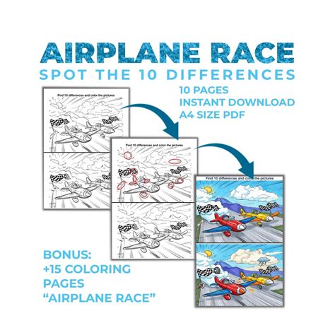 Airplane Race Spot The Difference Activity Coloring Pages Pdf Download