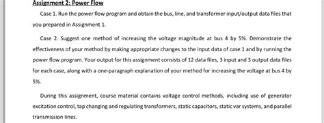 Solved Assignment 2 Power Flow Case 1 Run The Power Flow Program And 1 Answer