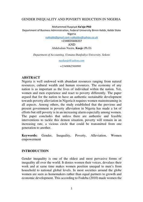 Pdf Gender Inequality And Poverty Reduction In Nigeria And
