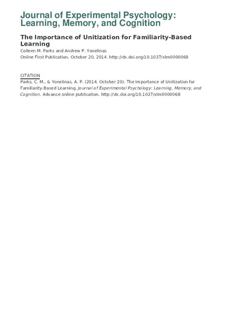 Pdf The Importance Of Unitization For Familiarity Based Learning