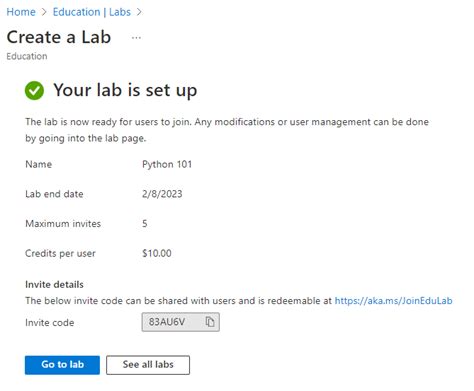 빠른 시작 Azure Education Hub에서 랩 만들기 Microsoft Learn