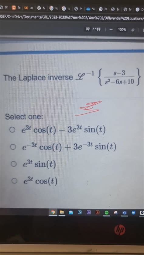 Solved The Laplace Inverse L−1{s2−6s 10s−3} Select One