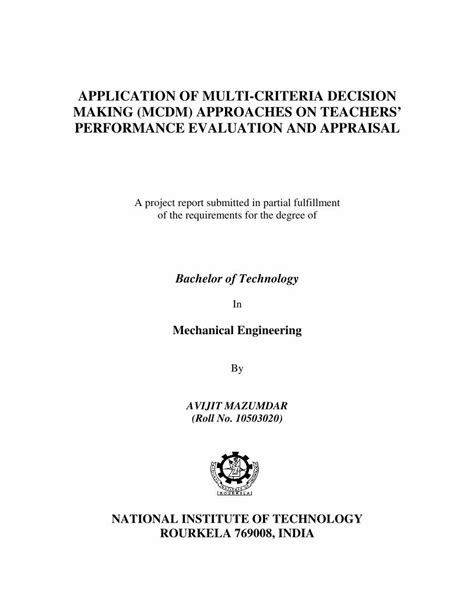 Pdf Application Of Multi Criteria Decision Making Ethesisnitrklac